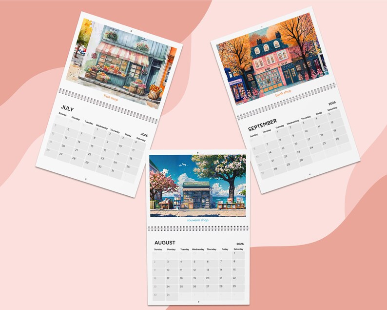 2026 Cottagecore Calendar, Shop Front Scenes, Aesthetic Wall Art - Etsy