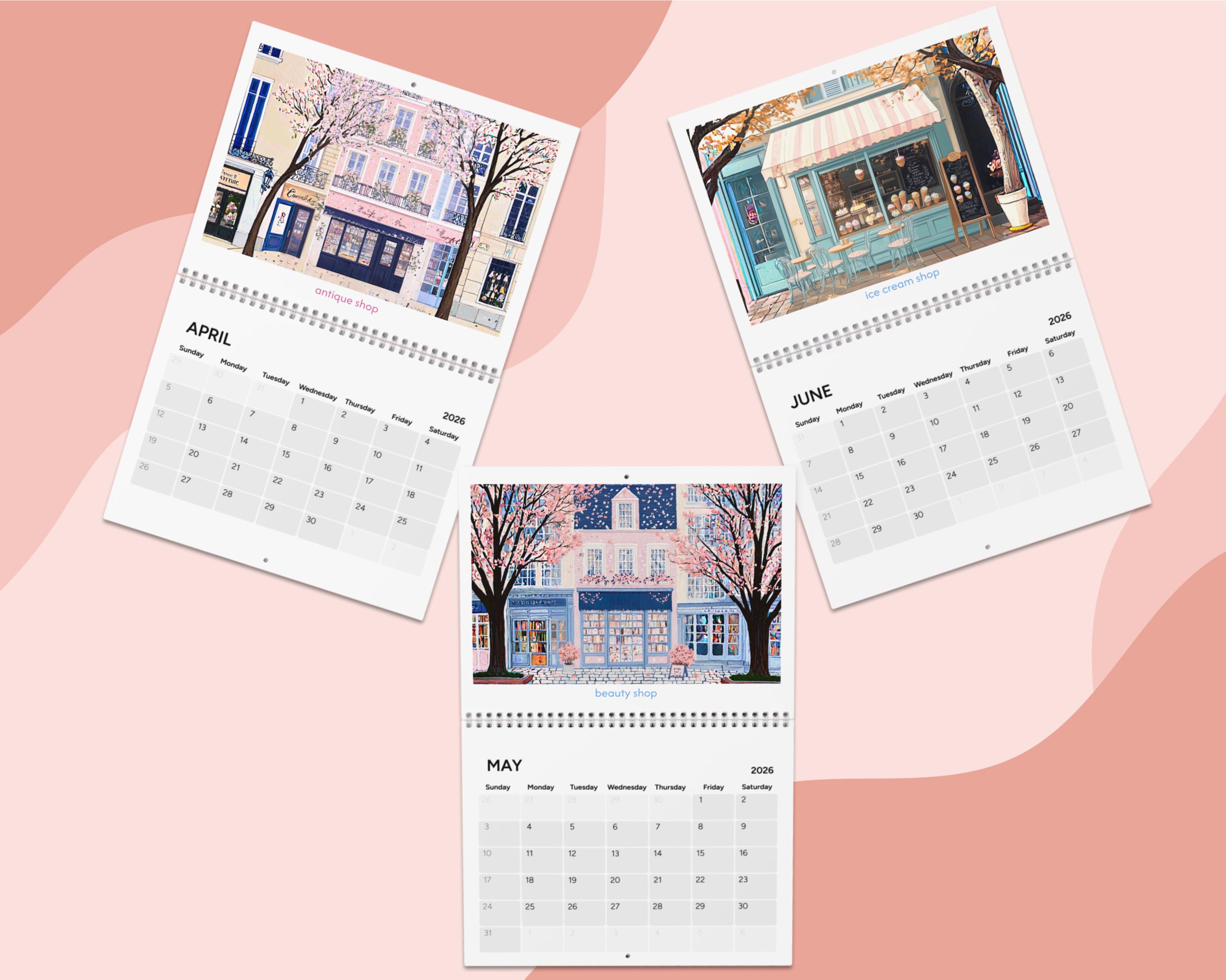 2026 Cottagecore Calendar, Shop Front Scenes, Aesthetic Wall Art - Etsy