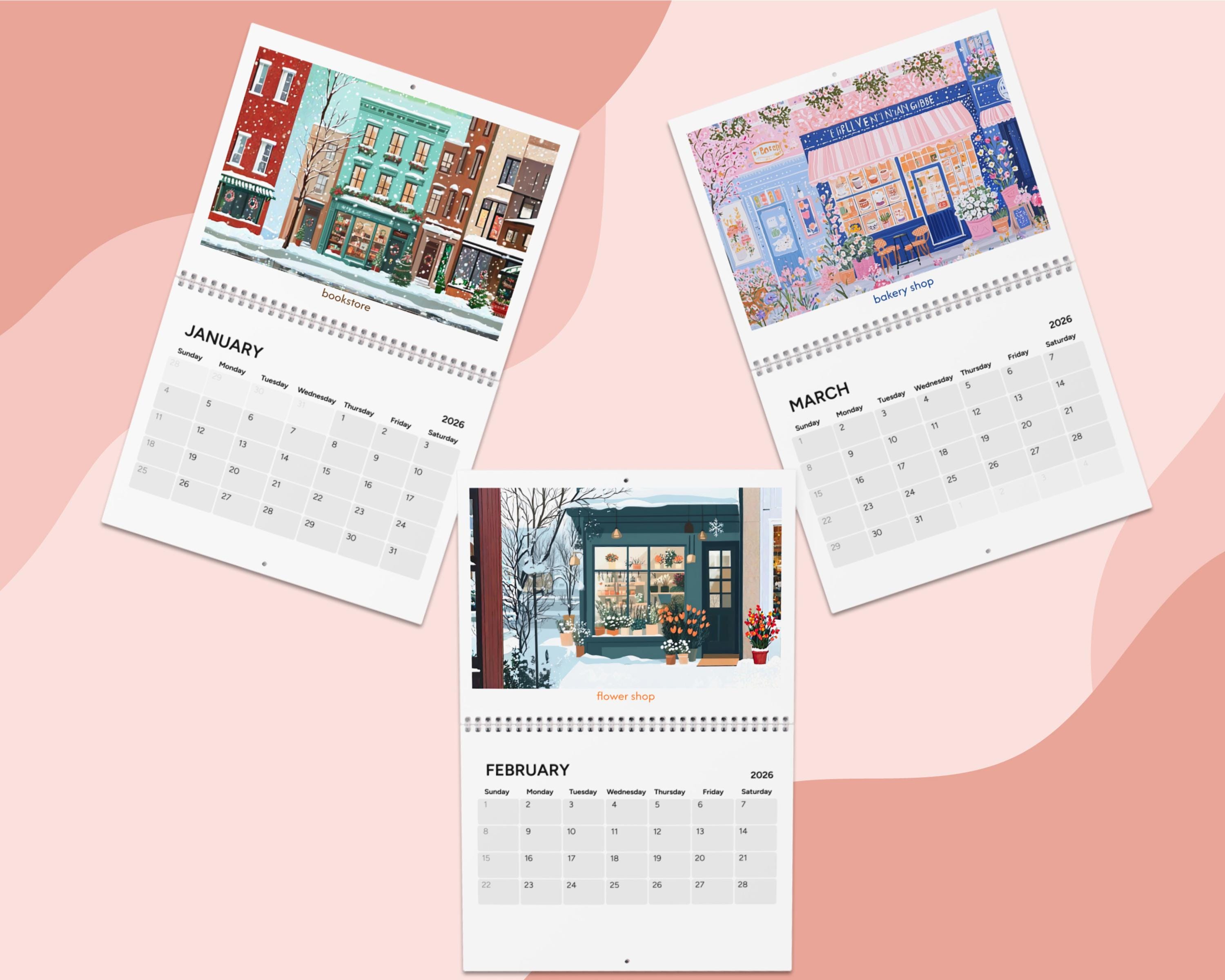 2026 Cottagecore Calendar, Shop Front Scenes, Aesthetic Wall Art - Etsy