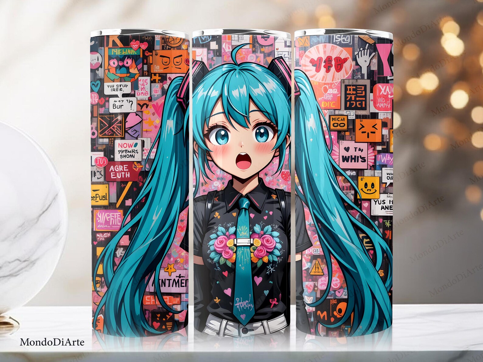 Hatsune Miku Tumbler Wrap Graffiti Style, 20oz Skinny Tumbler ...