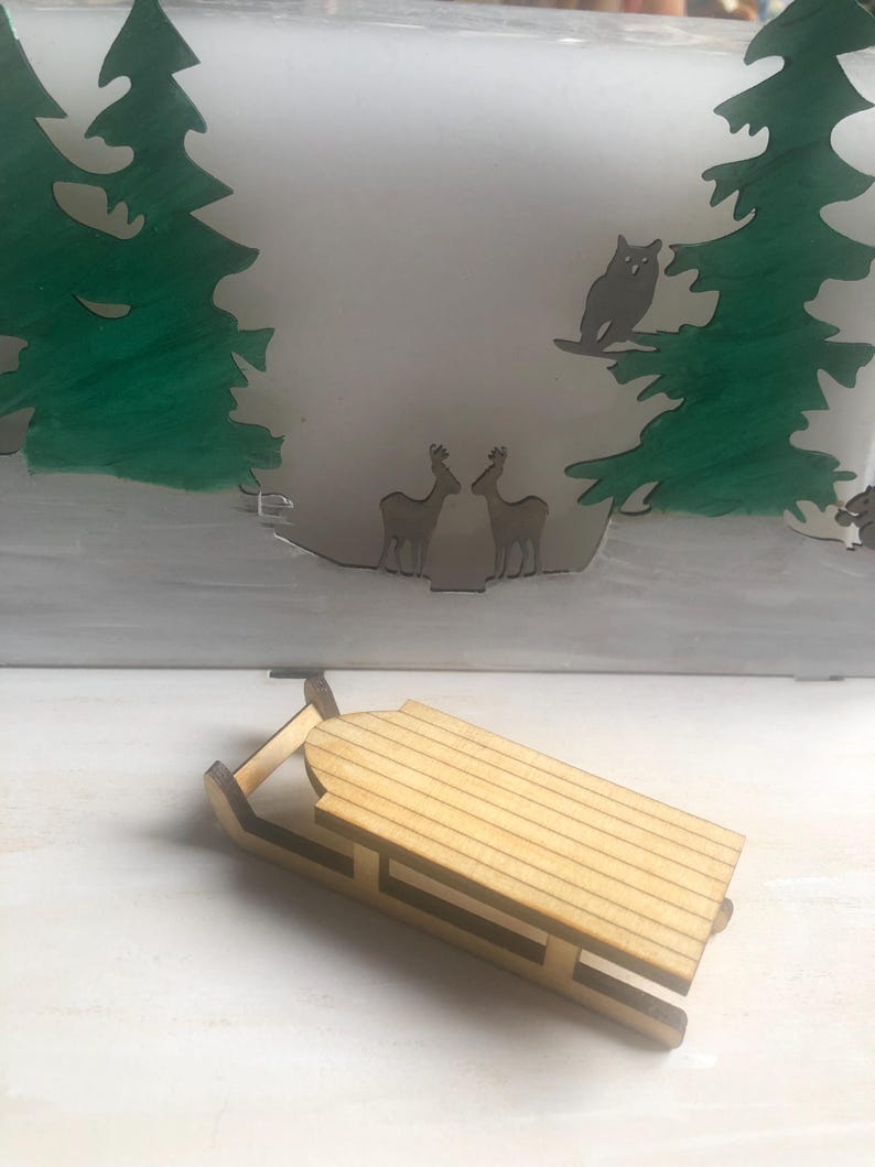 1/12 Miniature Wooden Sled for Dollhouse and Miniature Scenes | Winter ...