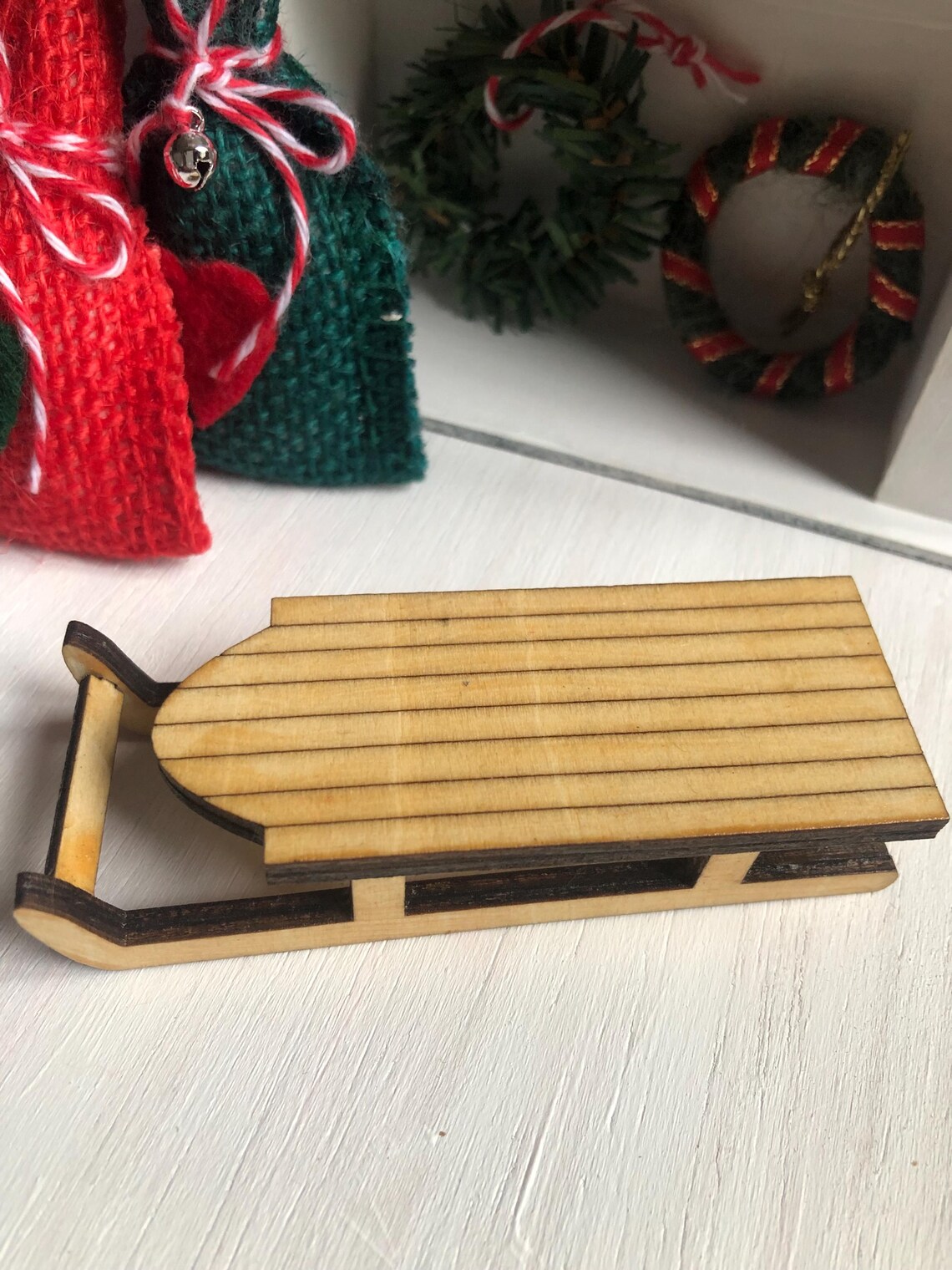 1/12 Miniature Wooden Sled for Dollhouse and Miniature Scenes | Winter ...