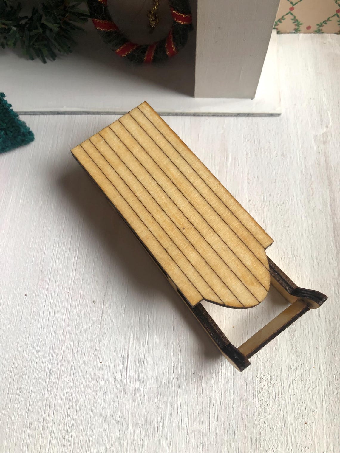 1/12 Miniature Wooden Sled for Dollhouse and Miniature Scenes | Winter ...