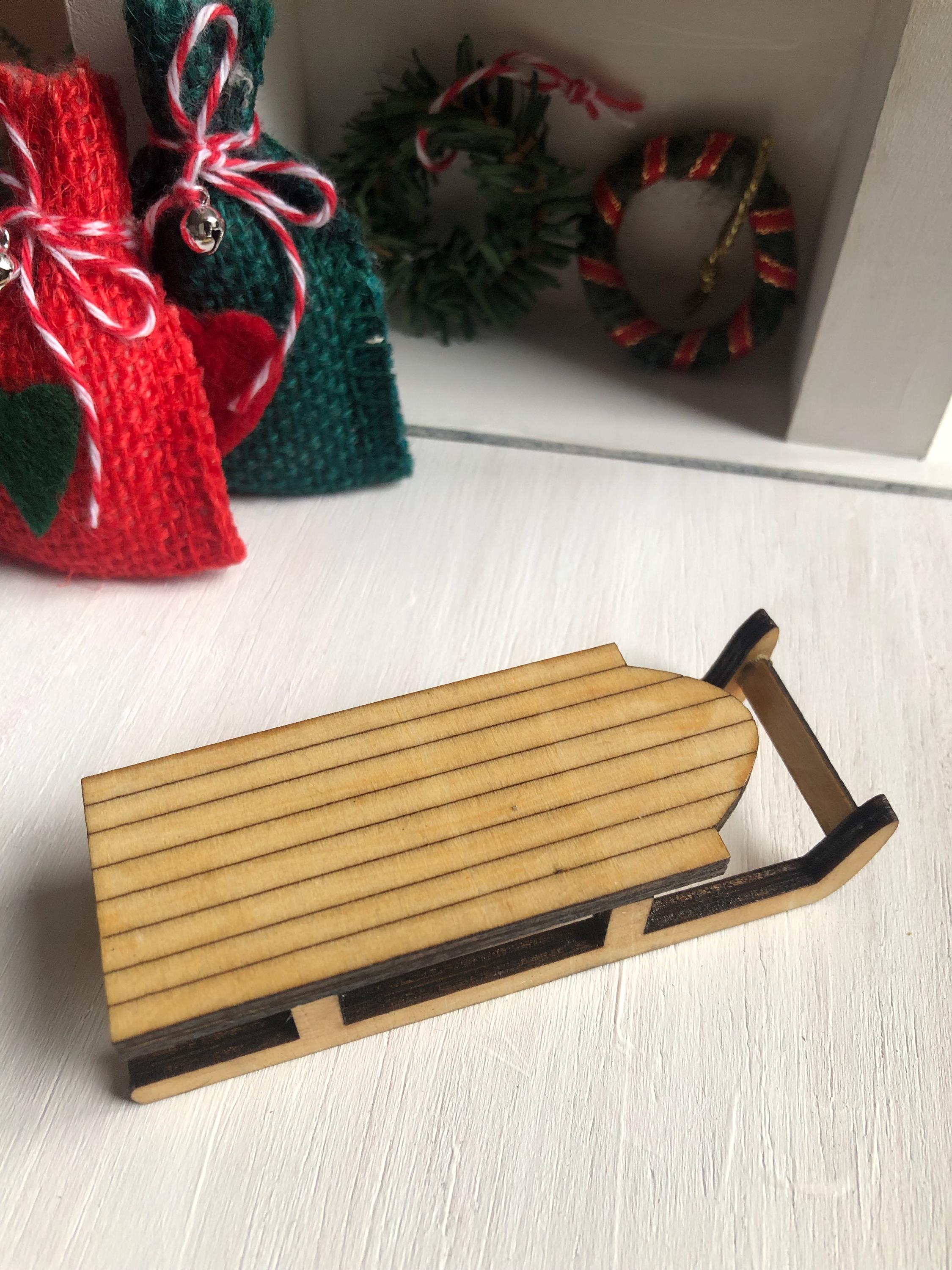 1/12 Miniature Wooden Sled for Dollhouse and Miniature Scenes | Winter ...