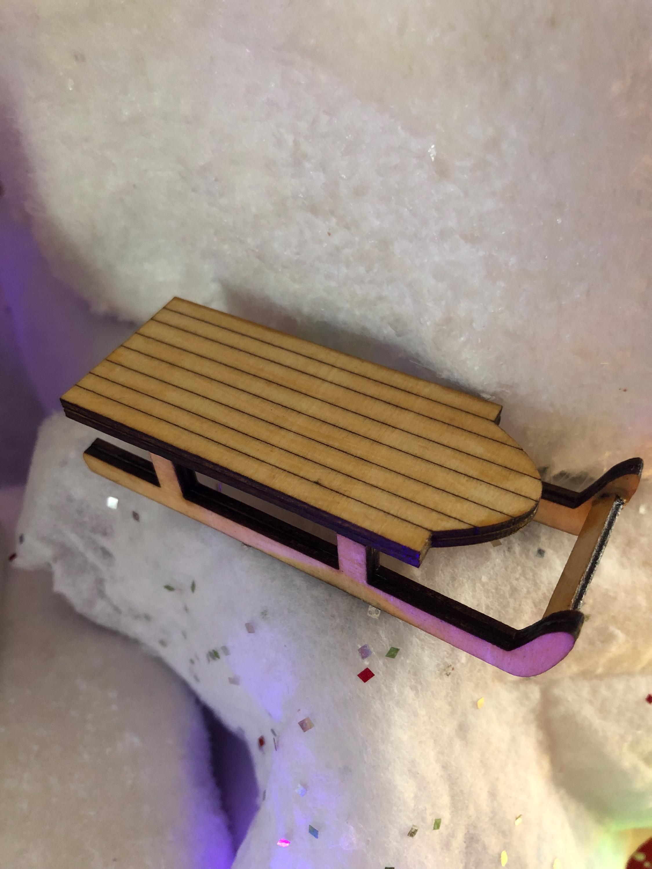1/12 Miniature Wooden Sled for Dollhouse and Miniature Scenes | Winter ...