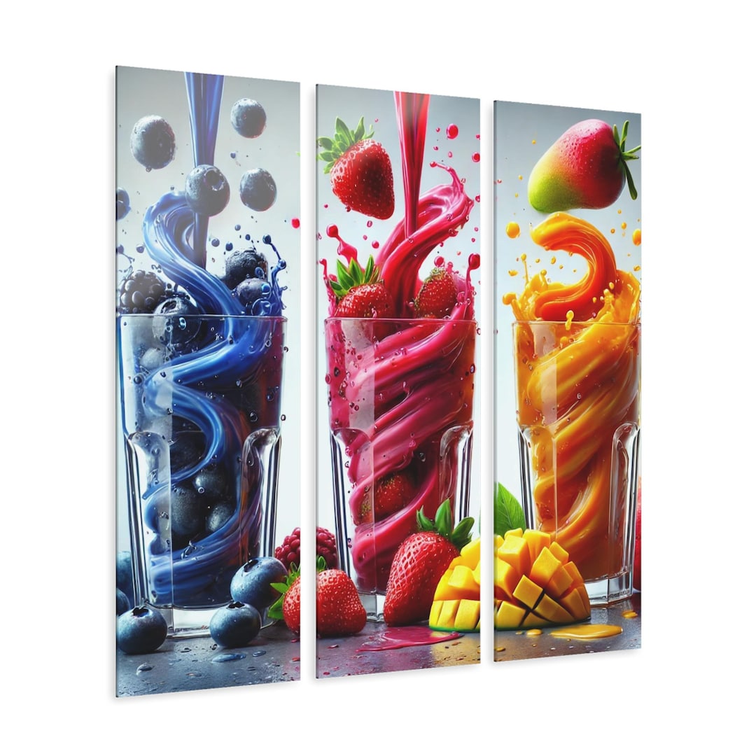 Acrylic Prints, Smoothie Splash Art, Fruit Splash Triptych Wall Art ...