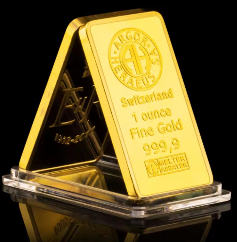 1oz Gold Bar Replica – 999.9 Fine Gold Look | Swiss Bullion Collectible ...