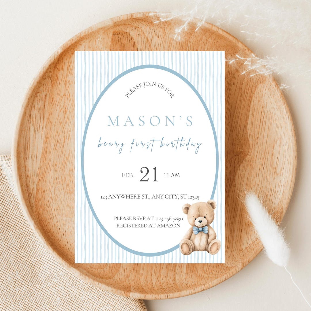 Teddy Bear First Birthday Invitation, Beary First Birthday, Bear ...