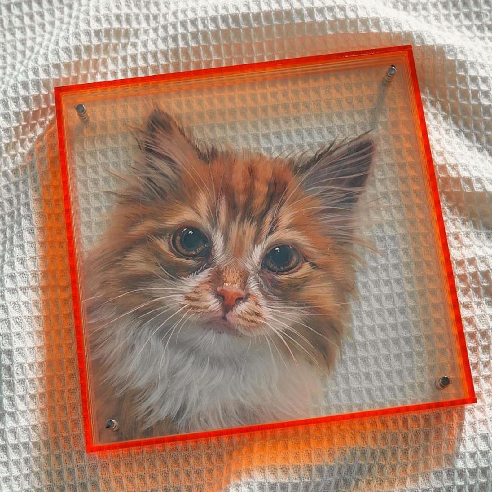 Hand Painted 3D Layered Glass Pet Portrait, Custom Cat Memorial Artwork ...