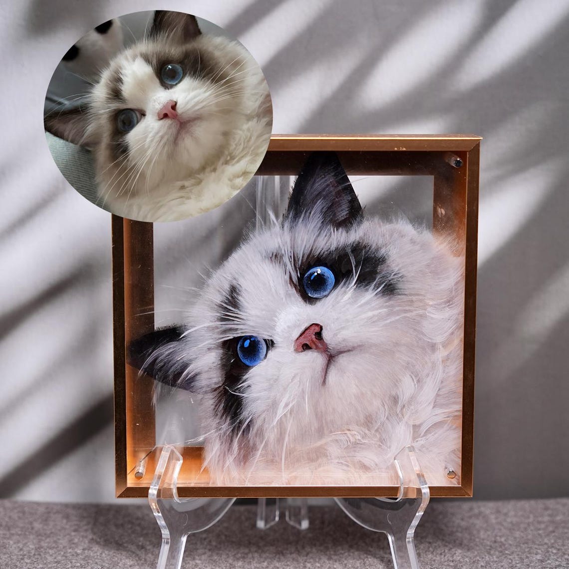 Hand Painted 3D Layered Glass Pet Portrait, Custom Cat Memorial Artwork ...