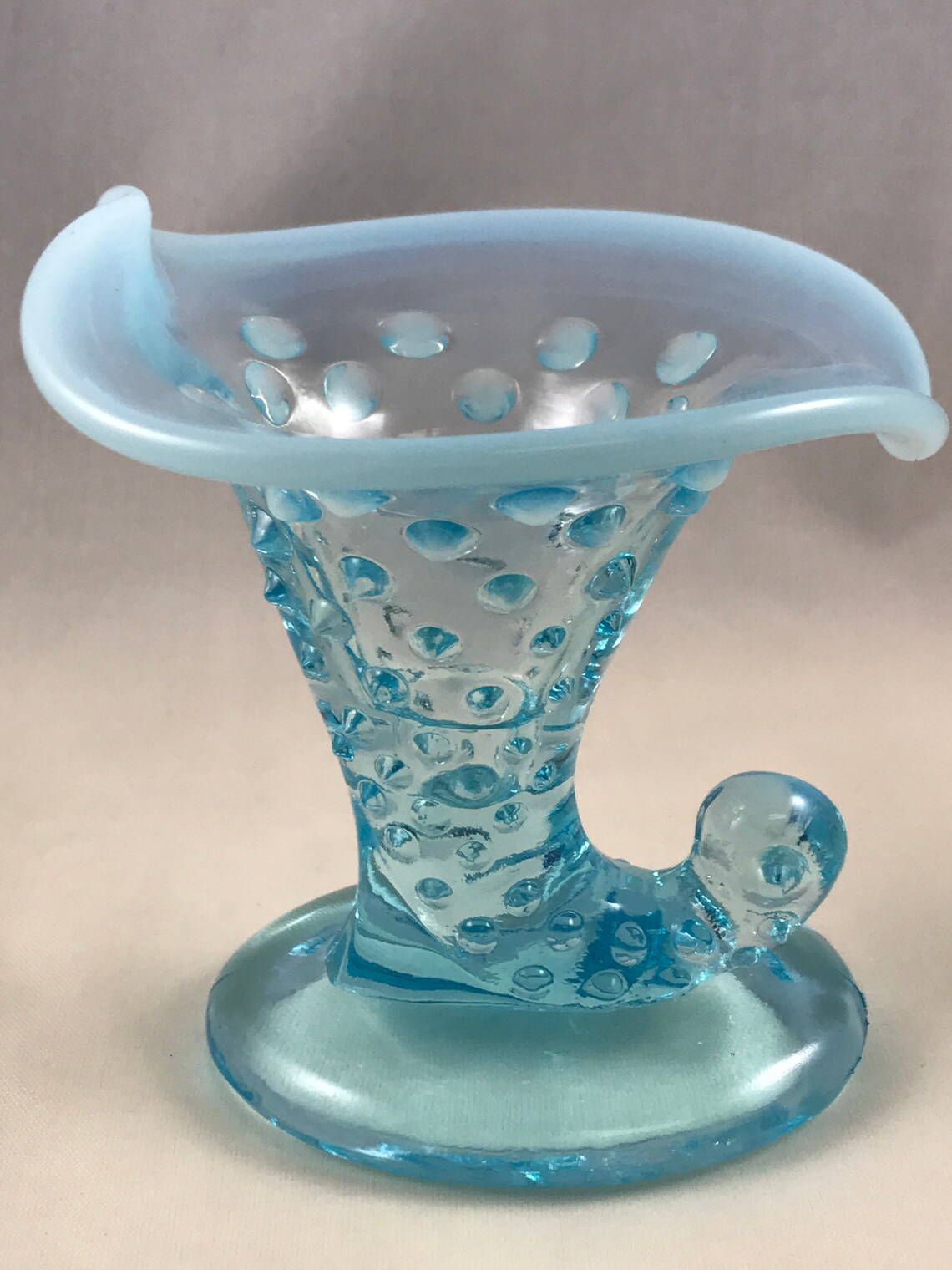Fenton Blue Opaline Hobnail Cornucopia | Etsy