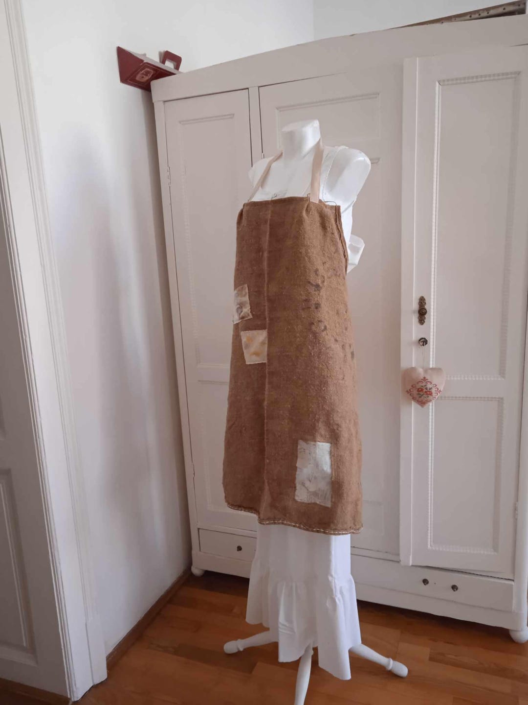 Vintage French Apron Grain Scak, Rustic Burlap, Ecoprint Handmade ...