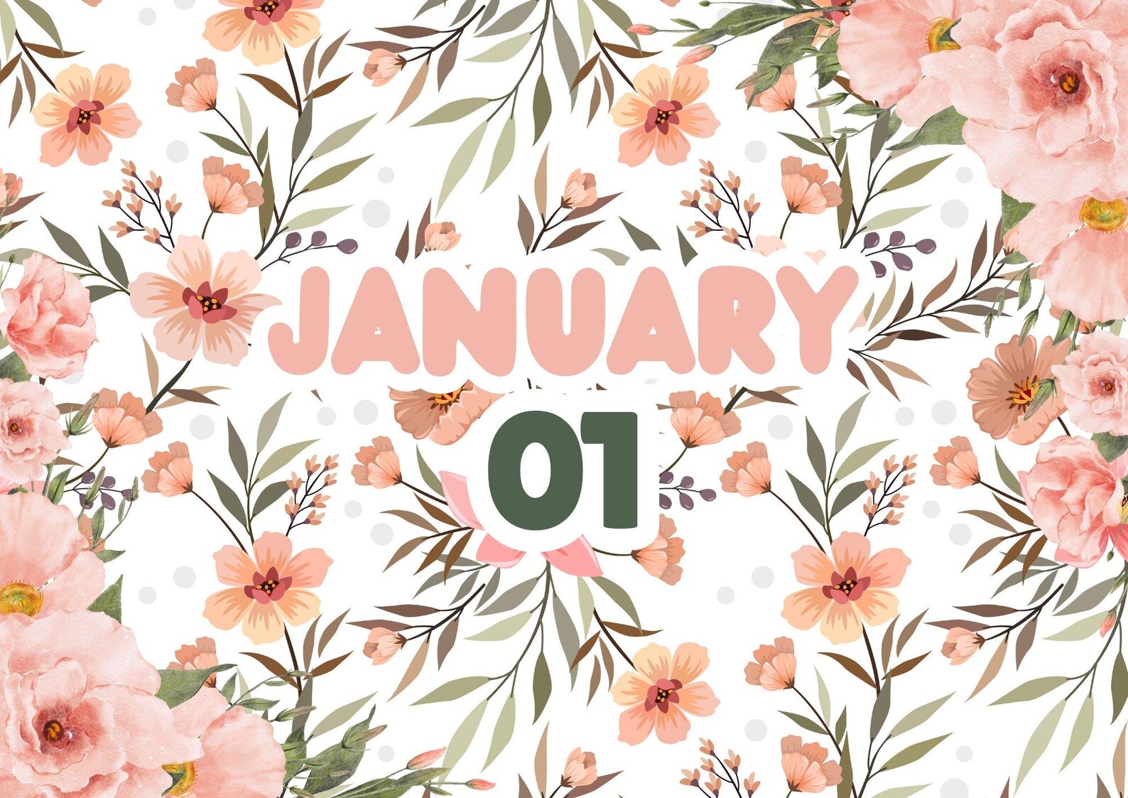 Flower Pink and White Monthly Wall Calendar 2025, Landscape, Printable ...