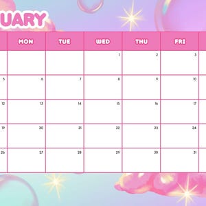 Pink Purple Pastel Cute Dreamy 2025 Wall Calendar, Landscape, Printable ...