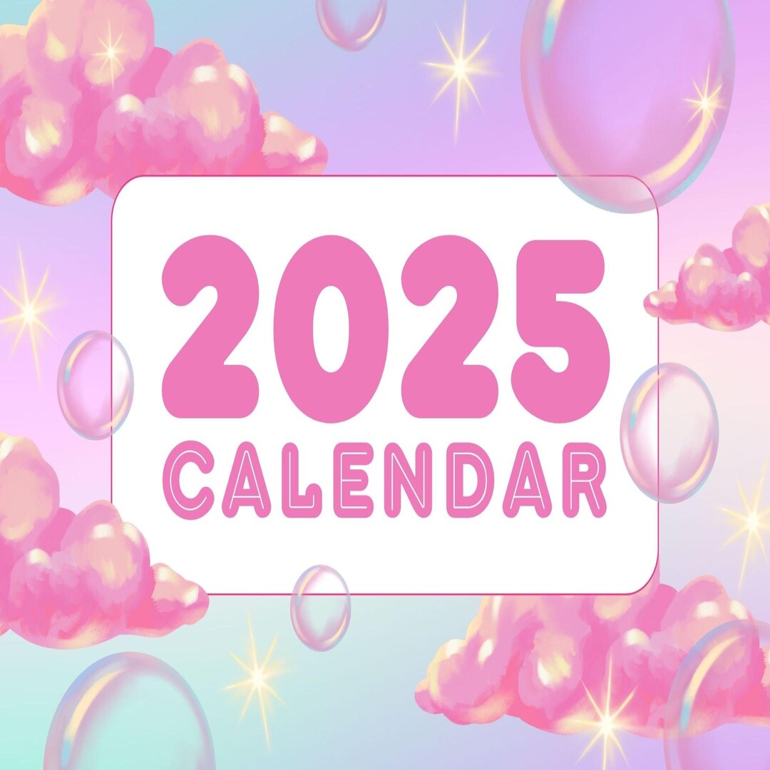 Pink Purple Pastel Cute Dreamy 2025 Wall Calendar, Landscape, Printable ...
