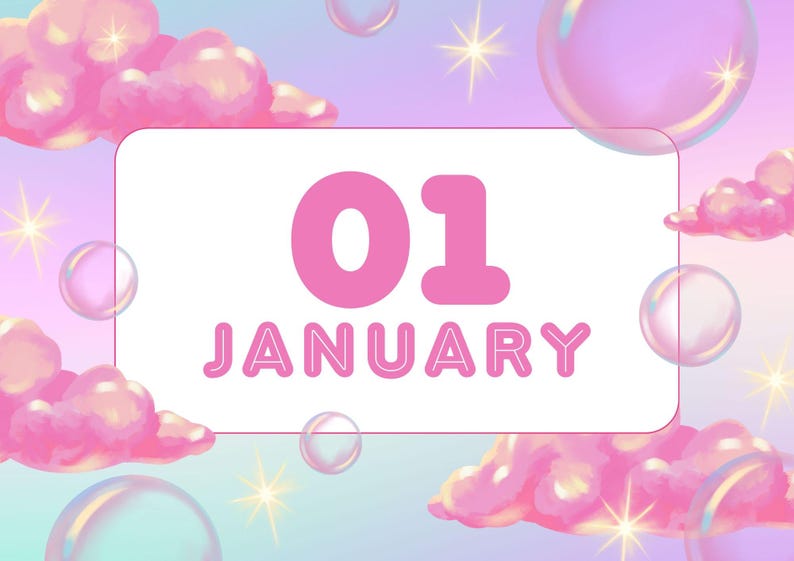 Pink Purple Pastel Cute Dreamy 2025 Wall Calendar, Landscape, Printable ...