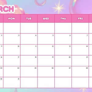 Pink Purple Pastel Cute Dreamy 2025 Wall Calendar, Landscape, Printable ...