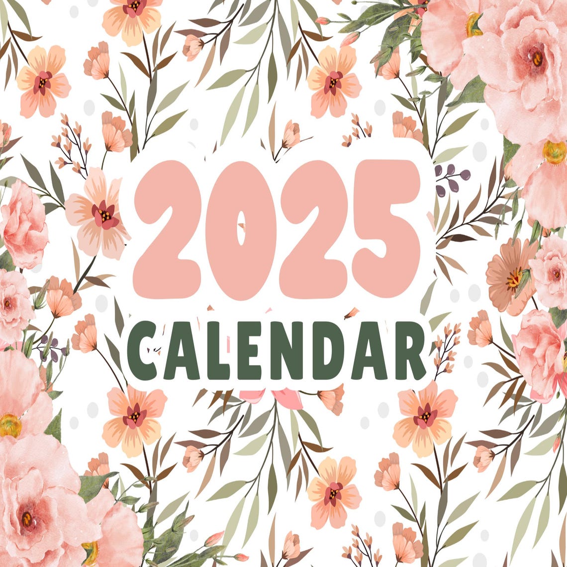 Flower Pink and White Monthly Wall Calendar 2025, Landscape, Printable ...