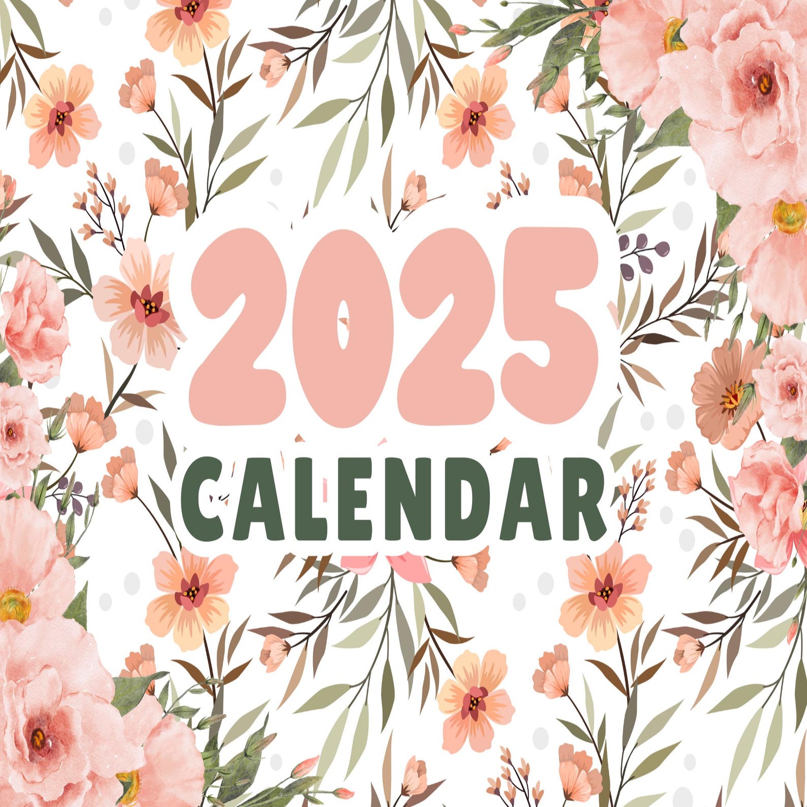 Flower Pink and White Monthly Wall Calendar 2025, Landscape, Printable ...