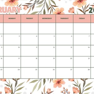 Flower Pink and White Monthly Wall Calendar 2025, Landscape, Printable ...