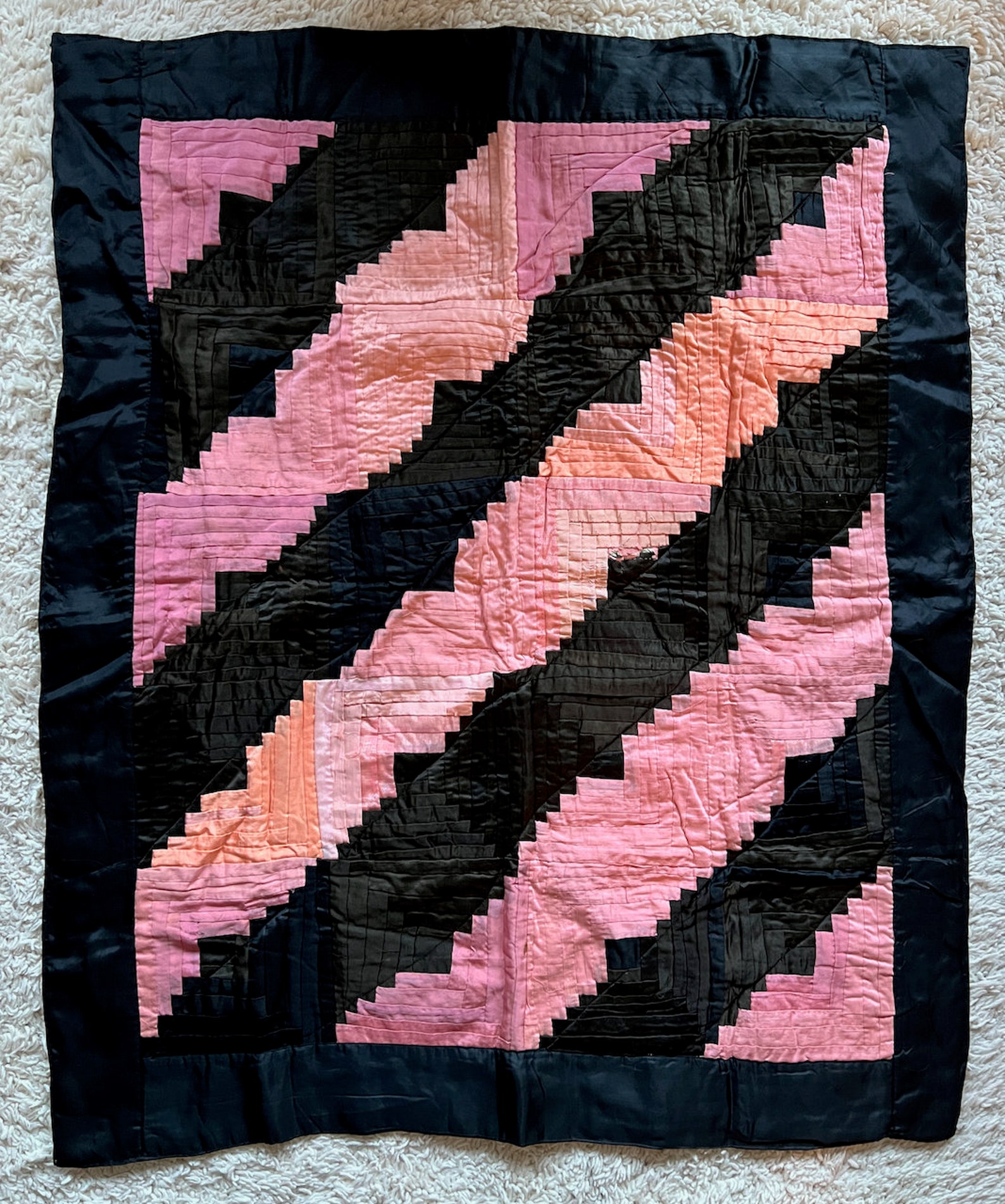Antique Black and Pink Log Cabin Quilt - Etsy