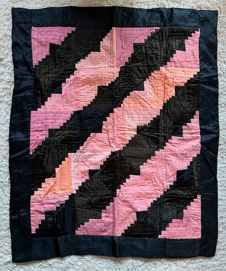 Antique Black and Pink Log Cabin Quilt - Etsy