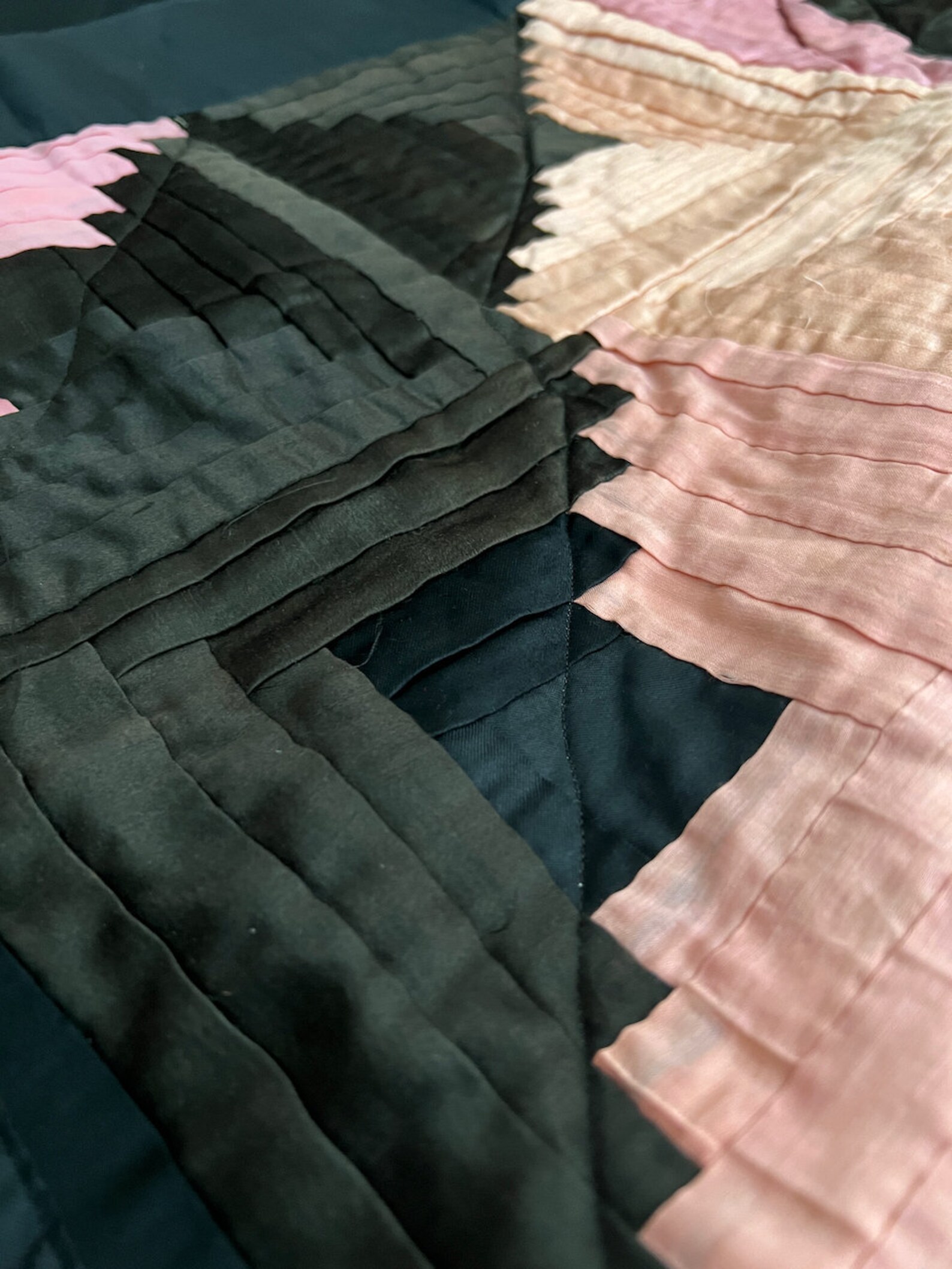 Antique Black and Pink Log Cabin Quilt - Etsy
