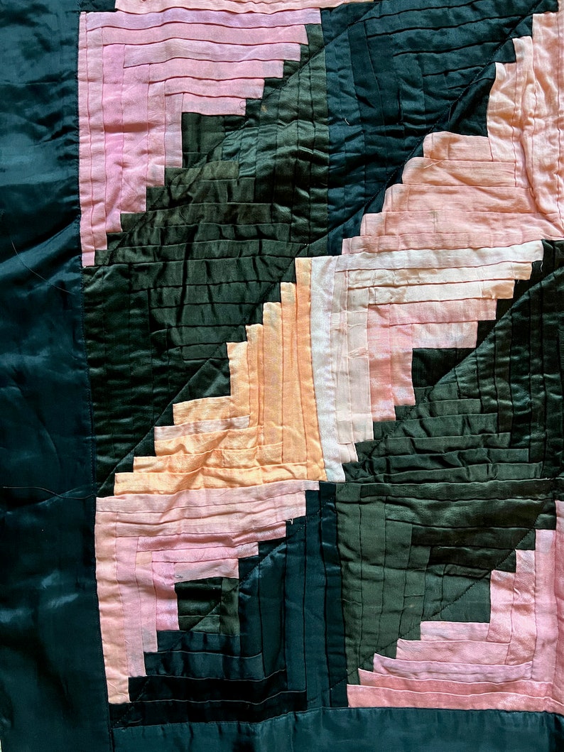 Antique Black and Pink Log Cabin Quilt - Etsy