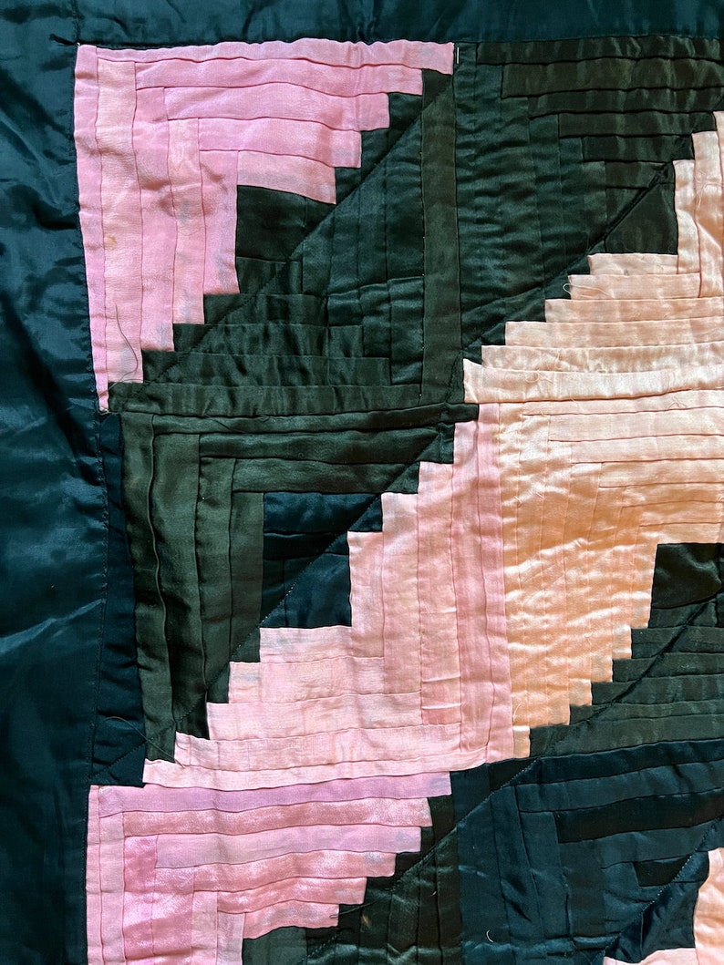 Antique Black and Pink Log Cabin Quilt - Etsy