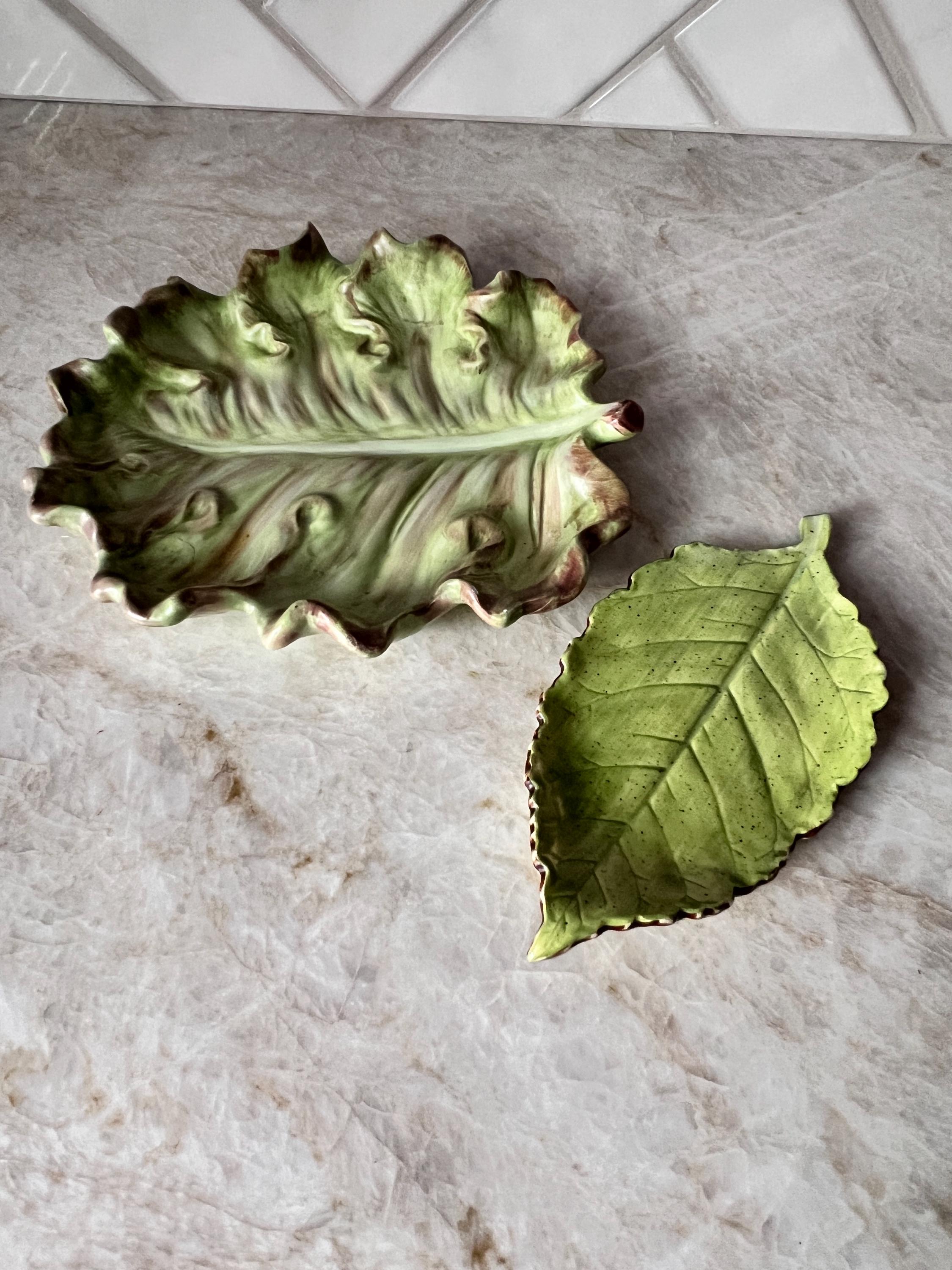 Vintage Leaf Plate & Dish Lettuce Leaf Dish Set Collectors Pottery Gift ...