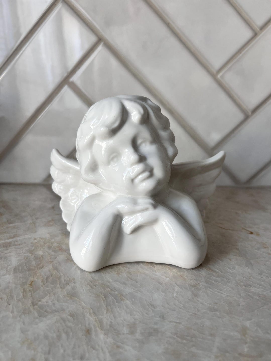 Vintage French Angel Head Porcelain Shelf Decor – Antique Cherub Bust ...