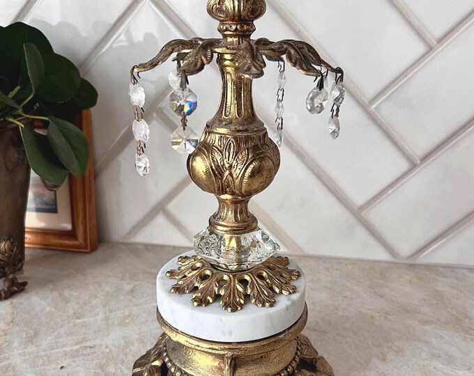 Vintage Brass & Marble Candlestick | Ornate Heavy Candle Holder With ...