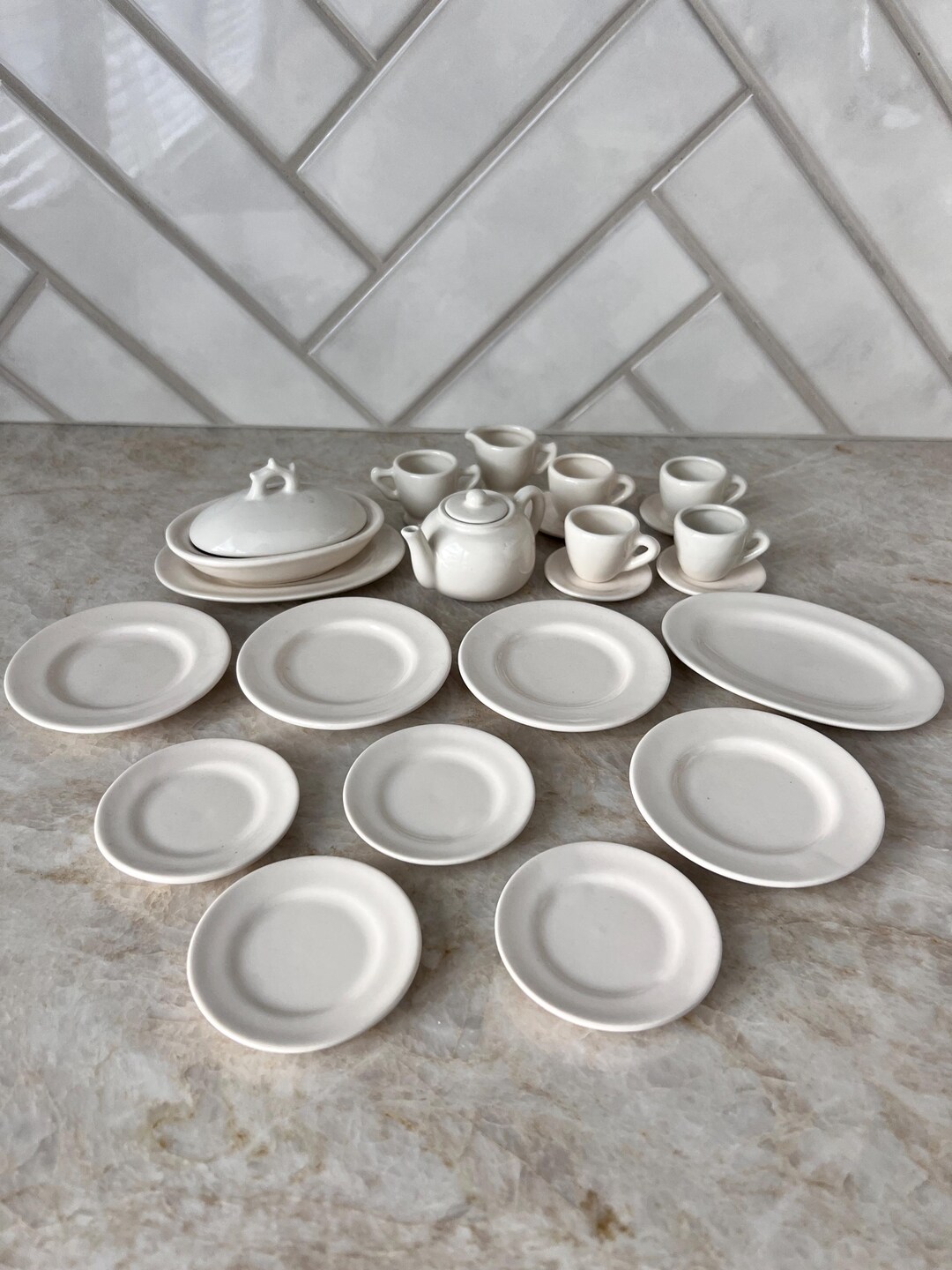 Vintage Mini Porcelain Tea Set Delicate Dollhouse Tea Set, Hand-painted ...