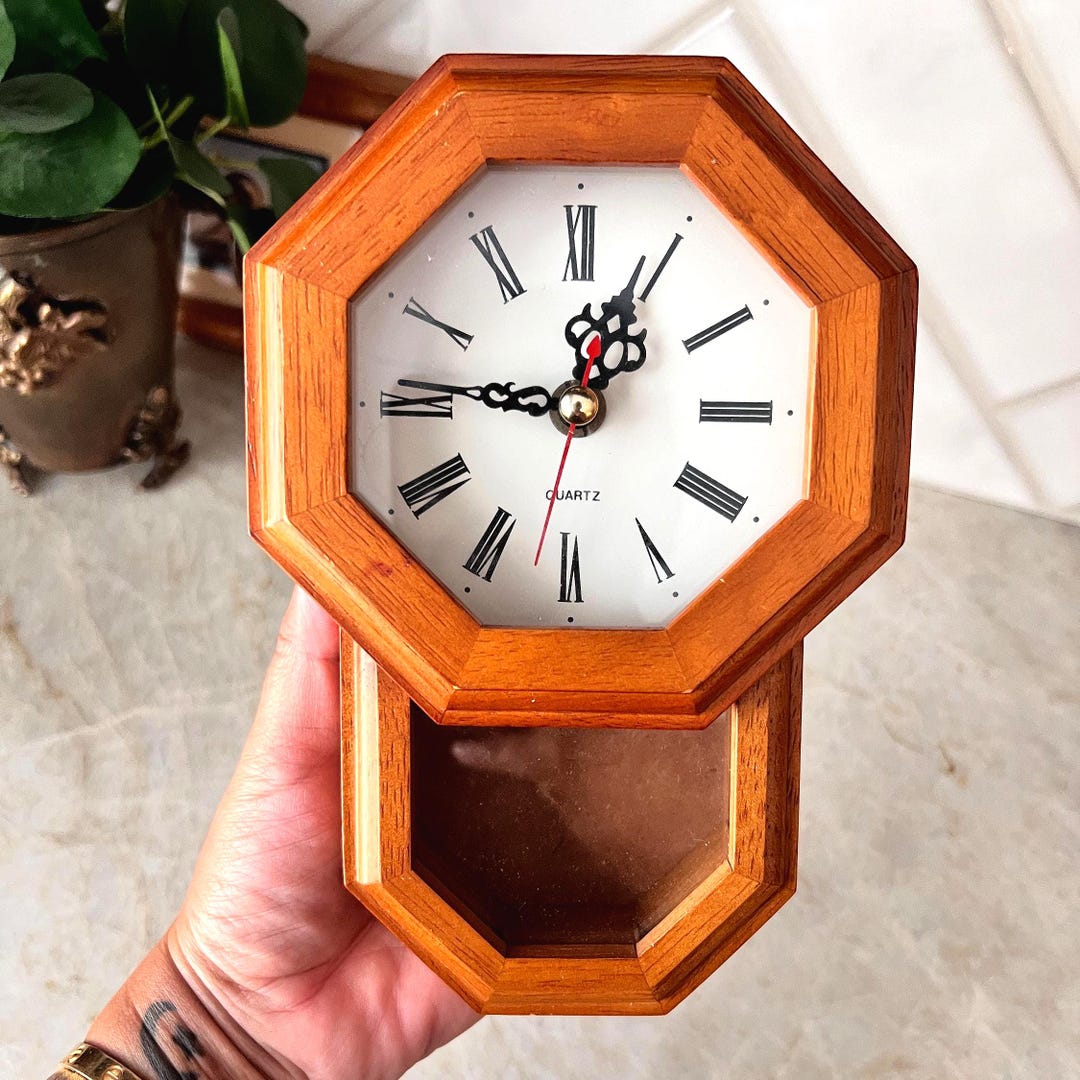 Small Vintage Quartz Wall Clock | Octagon Wood Frame | Roman Numerals ...