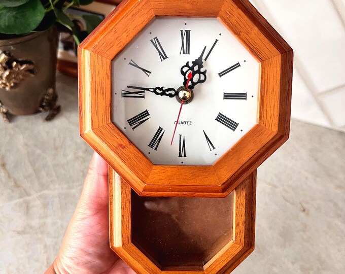 Small Vintage Quartz Wall Clock | Octagon Wood Frame | Roman Numerals ...