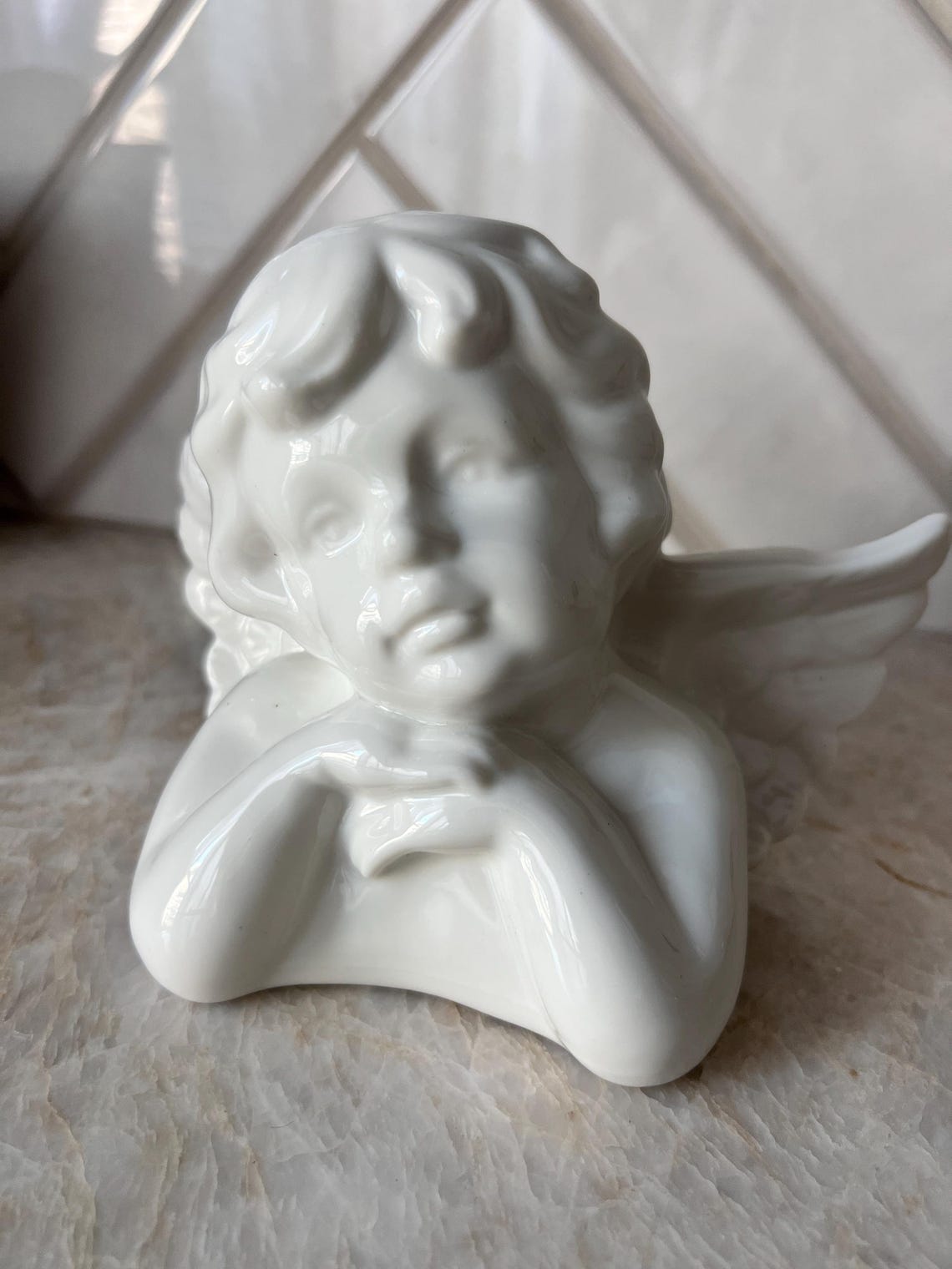 Vintage French Angel Head Porcelain Shelf Decor – Antique Cherub Bust ...