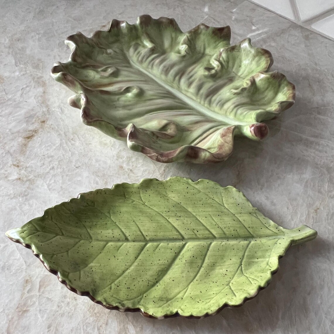 Vintage Leaf Plate & Dish Lettuce Leaf Dish Set Collectors Pottery Gift ...