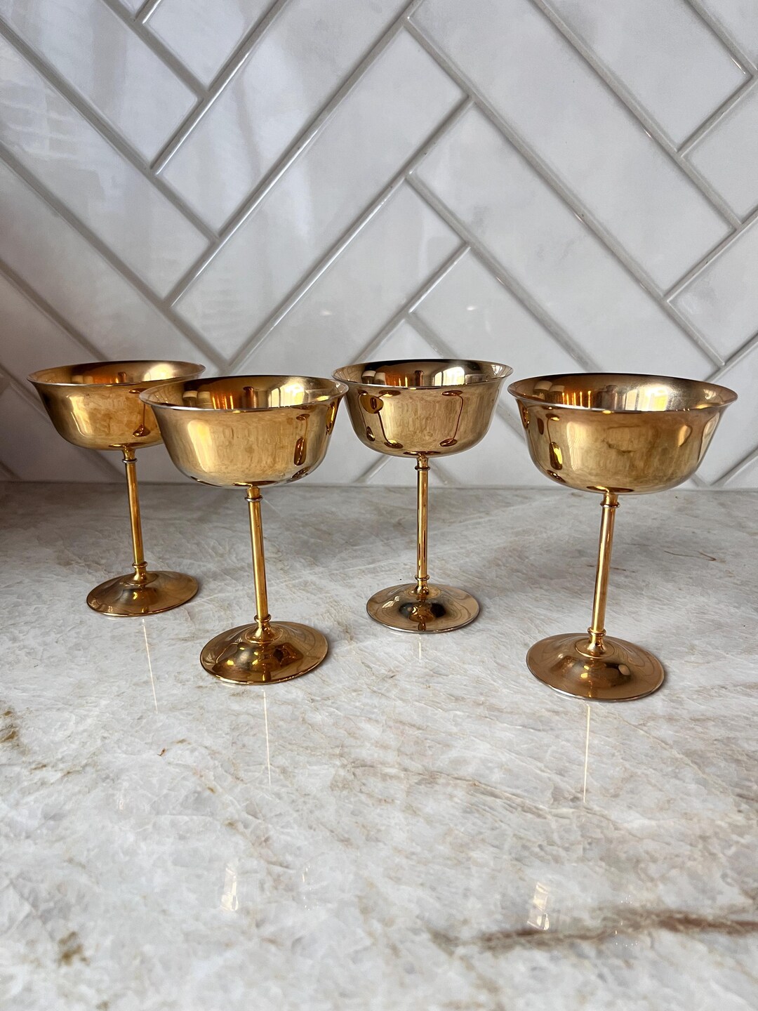 Set of 4 Vintage International Silver Co. Gold Electroplate Chalice ...
