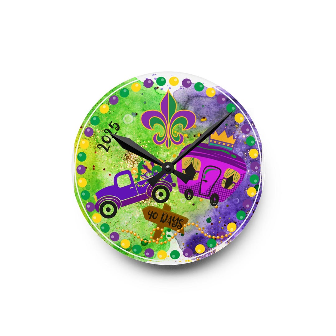 Mardi Gras Wall Clock, Fat Tuesday Decor, Carnival Party Gift, Colorful ...