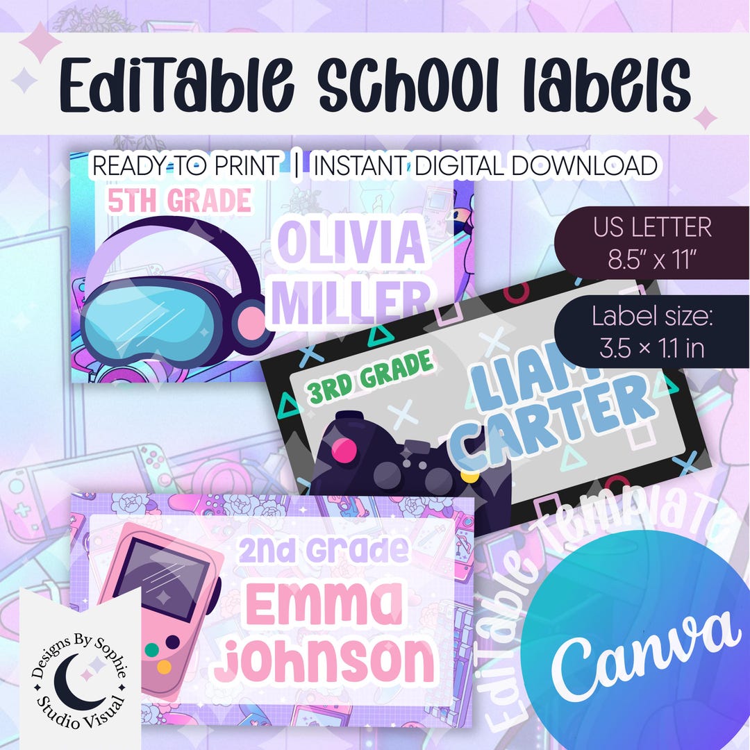 Gamer School Labels Printable – Video Game Name Tags for Kids, Editable ...