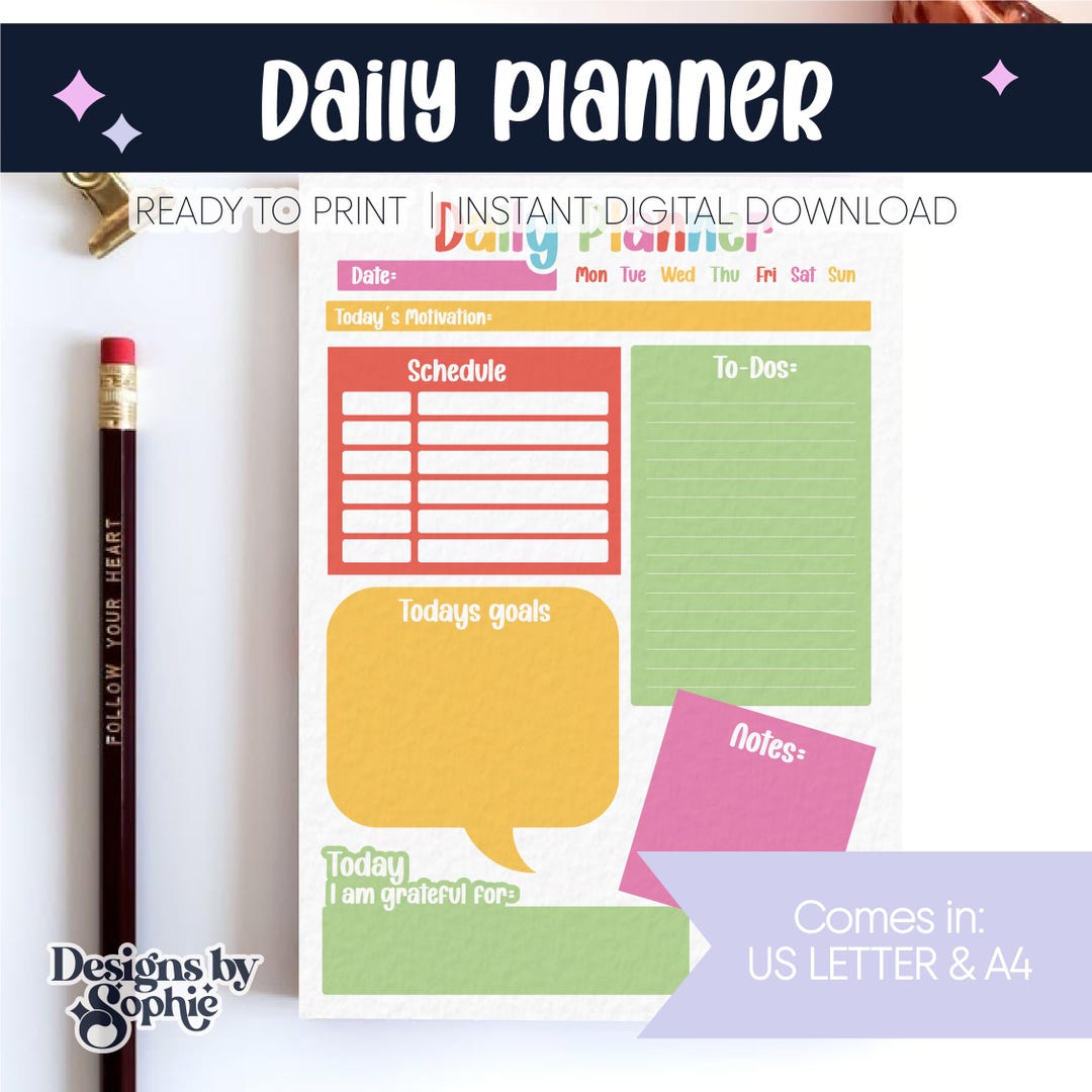 Printable Daily Planner | Printable LETTER and A4 SIZE | Digital ...