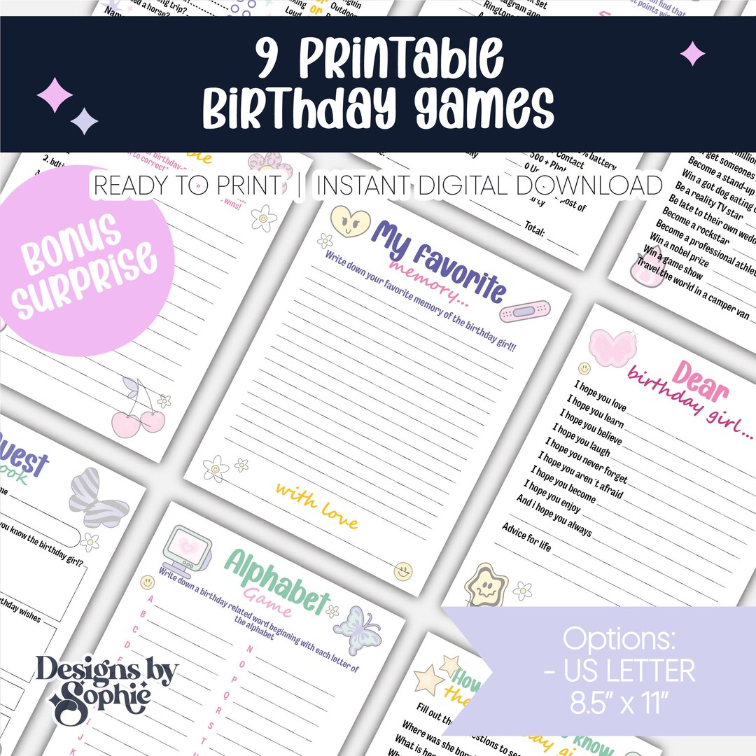9 Birthday Games, 9 Different Printable Game Templates. Birthday Party ...