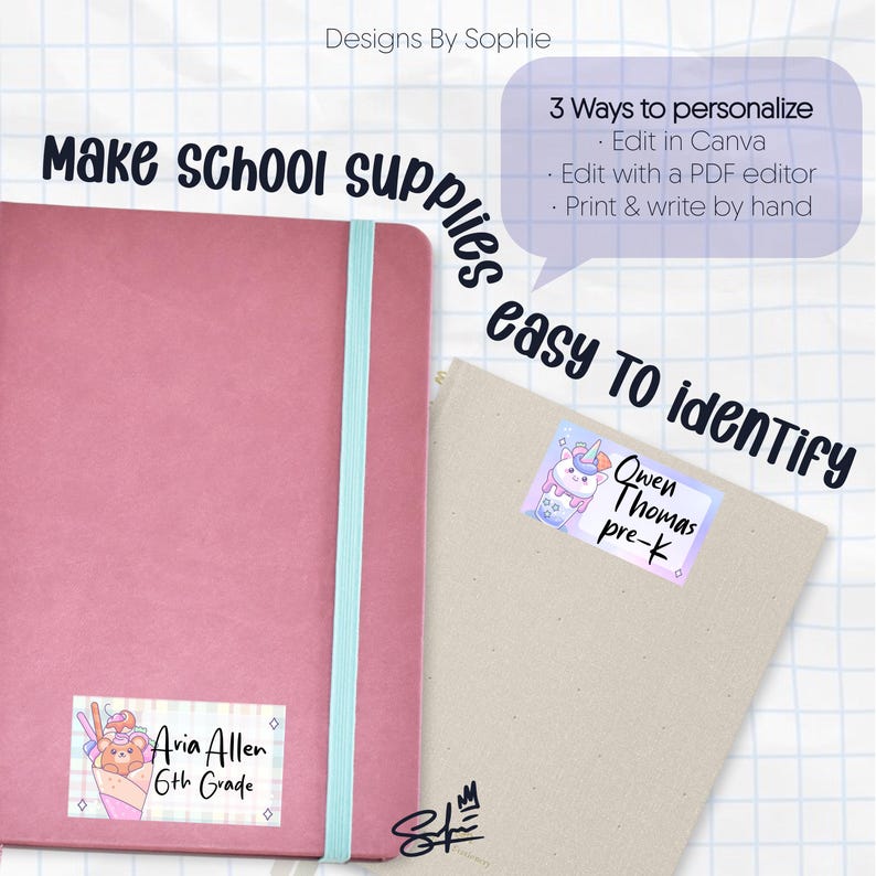 Kawaii School Labels Printable–cute Pastel Name Tags for Kids, Editable ...