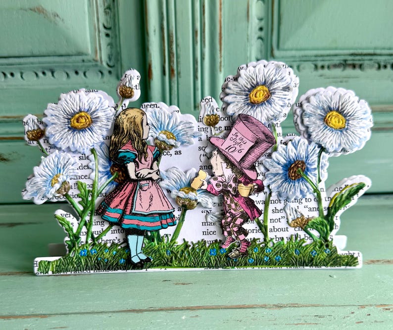 Alice in Wonderland Shaped Card, Mad Hatter Card, Hand Cut Book Page ...