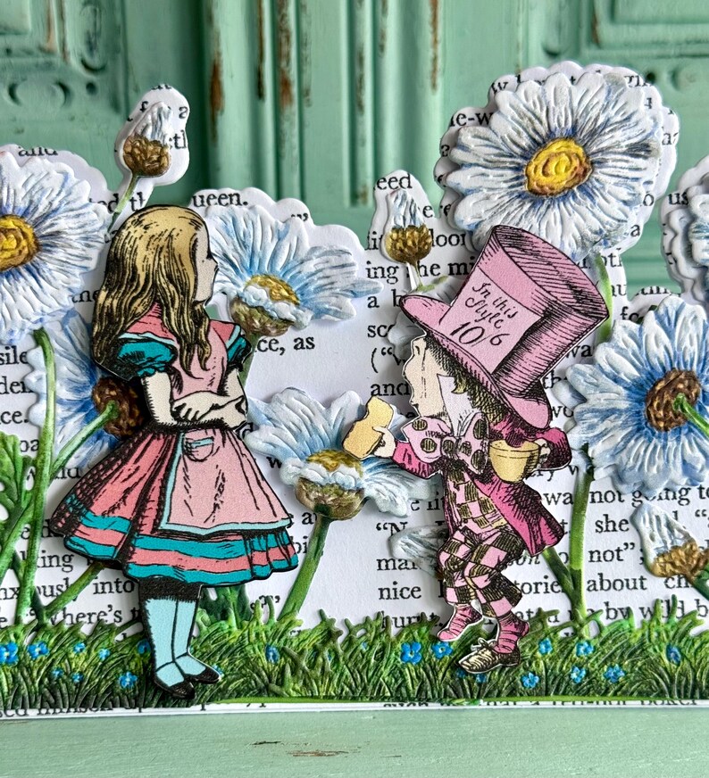 Alice in Wonderland Shaped Card, Mad Hatter Card, Hand Cut Book Page ...