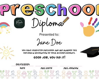 Graduation Award School Diploma Kids Certificate Editable Design Custom ...