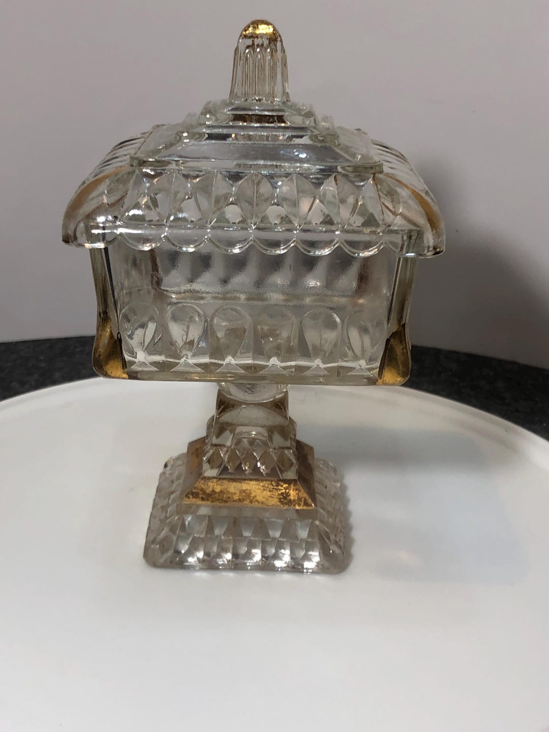Vintage Jeanette Glass Wedding Box Pedestal Lidded Candy Dish Compote ...