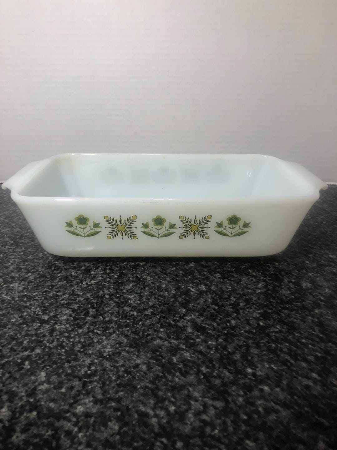 Vintage Fire King Anchor Hocking Meadow Green Casserole Baking Loaf ...