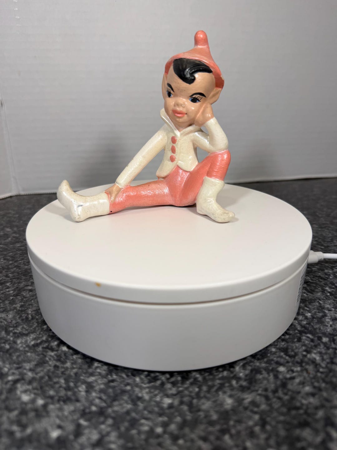 Vintage Pixie Fairy Sitting Elf MCM Holland Mold Pink White Figurine ...