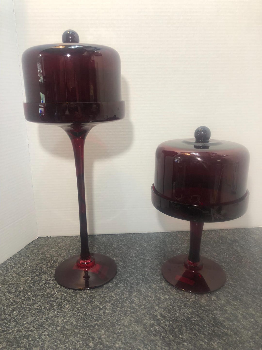 2 Vintage Ruby Red Glass Dessert Cake Pedestal Covered Dome Stand - Etsy